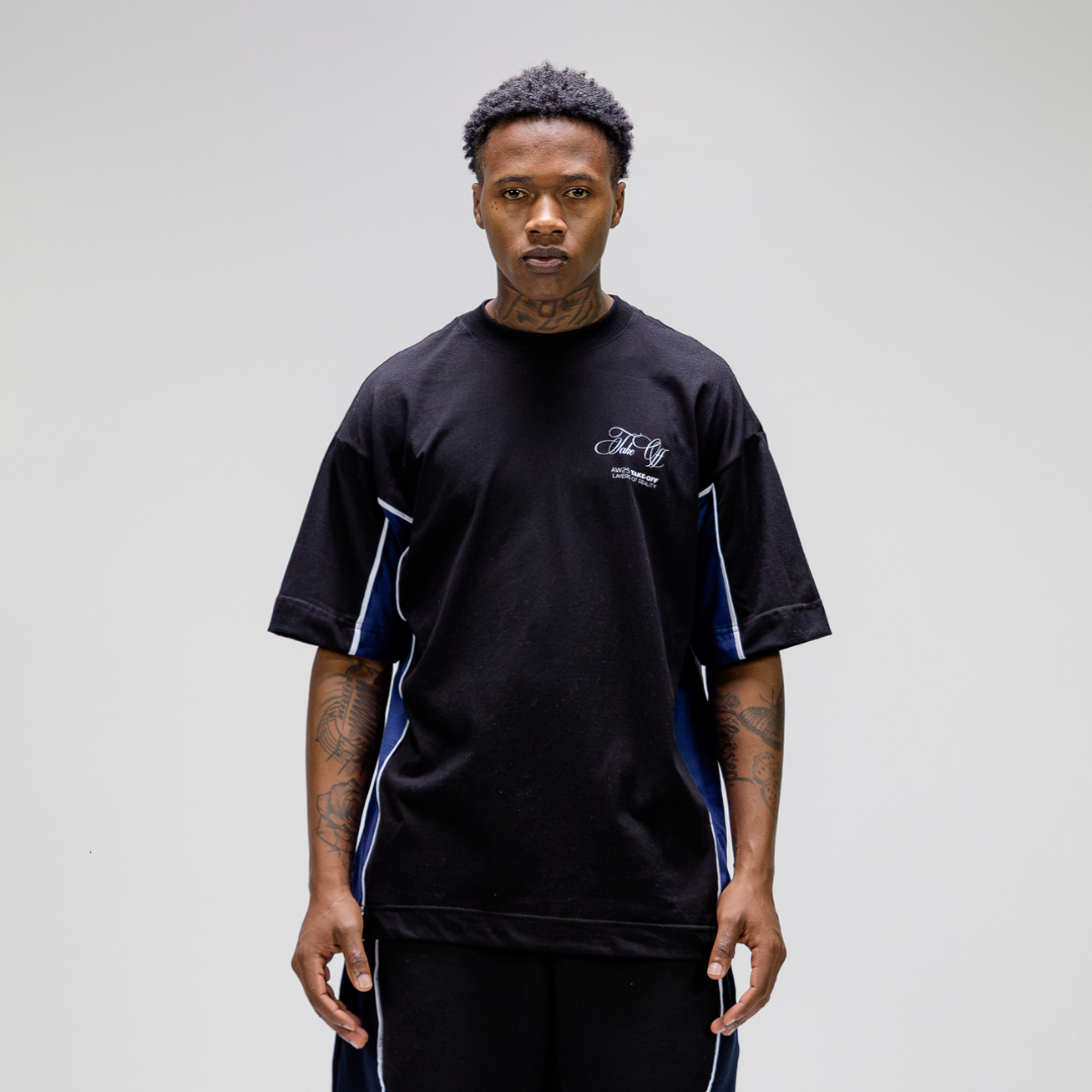 Camiseta Take-Off Recortes Layer Preto/Azul